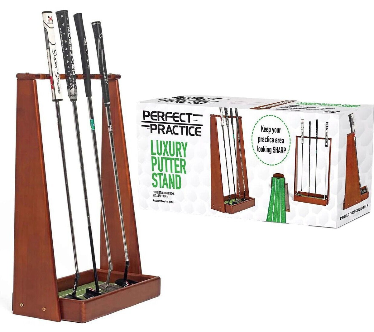 Perfect Practice Golf Luxury Wooden Putter Stand - Holds 6 Putters ...