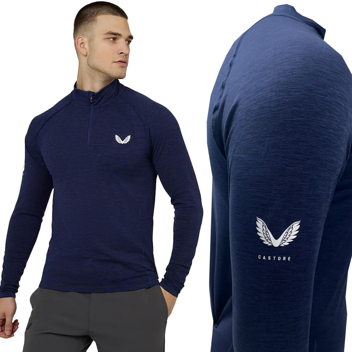 Castore Seamless Tour Performance Golf 1/4 Zip - Midnight Navy Marl ...